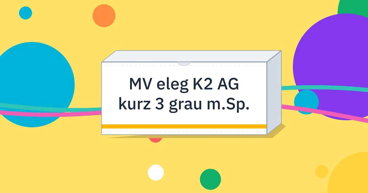 Symbolbild: Packung mit der Aufschrift MV eleg K2 AG kurz 3 grau m.Sp. (PZN 18924727) – Verfügbarkeit und Bezug in Apotheken in Frankfurt am Main