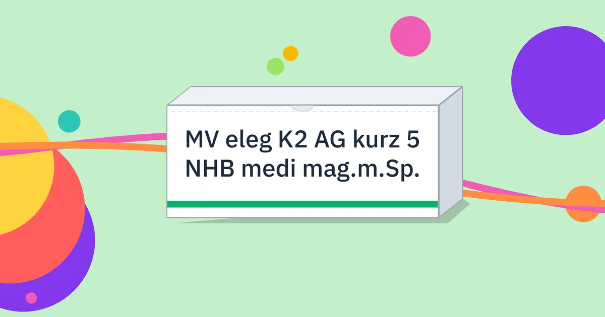 Symbolbild: Packung mit der Aufschrift MV eleg K2 AG kurz 5 NHB medi mag.m.Sp. (PZN 15716342) – Verfügbarkeit und Bezug in Apotheken in Frankfurt am Main