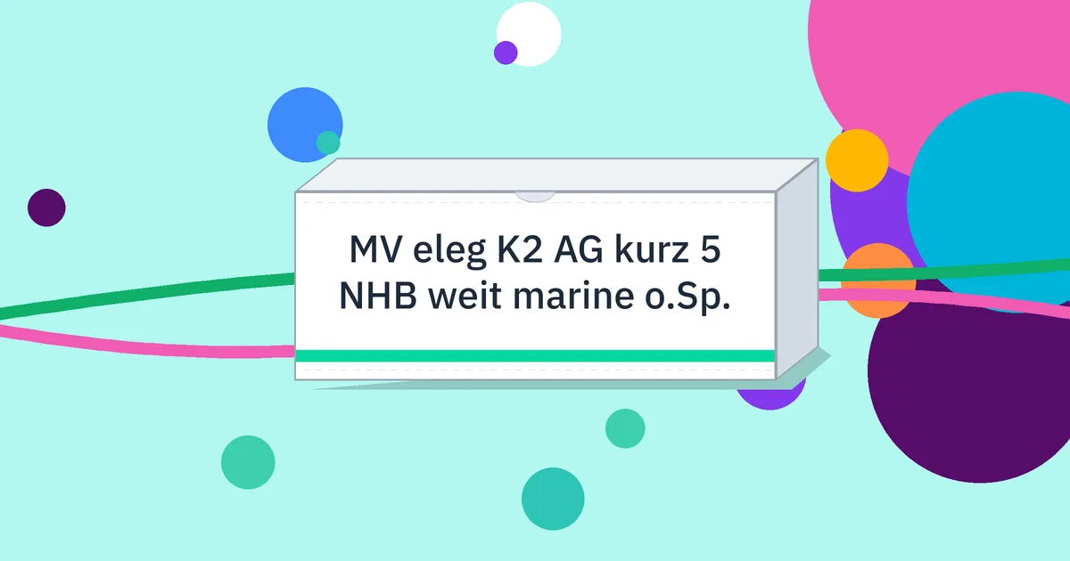 Symbolbild: Packung mit der Aufschrift MV eleg K2 AG kurz 5 NHB weit marine o.Sp. (PZN 15715377) – Verfügbarkeit und Bezug in Apotheken in Frankfurt am Main