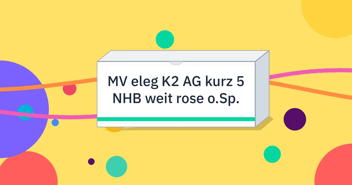 Symbolbild: Packung mit der Aufschrift MV eleg K2 AG kurz 5 NHB weit rose o.Sp. (PZN 15714389) – Verfügbarkeit und Bezug in Apotheken in Frankfurt am Main