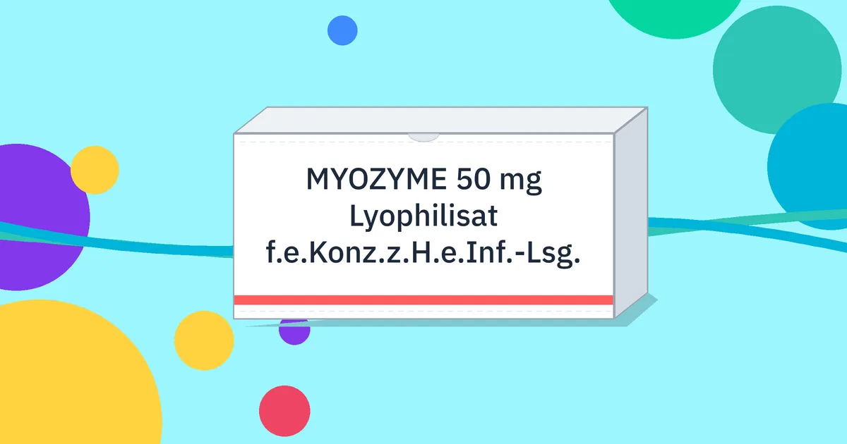 Symbolbild: Packung mit der Aufschrift MYOZYME 50 mg Lyophilisat f.e.Konz.z.H.e.Inf.-Lsg. (PZN 17543348) – Verfügbarkeit und Bezug in Apotheken in Frankfurt am Main