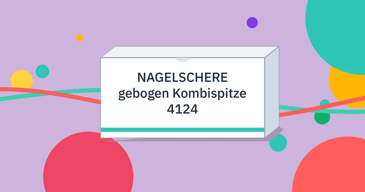 Symbolbild: Packung mit der Aufschrift NAGELSCHERE gebogen Kombispitze 4124 (PZN 08838760) – Verfügbarkeit und Bezug in Apotheken in Frankfurt am Main