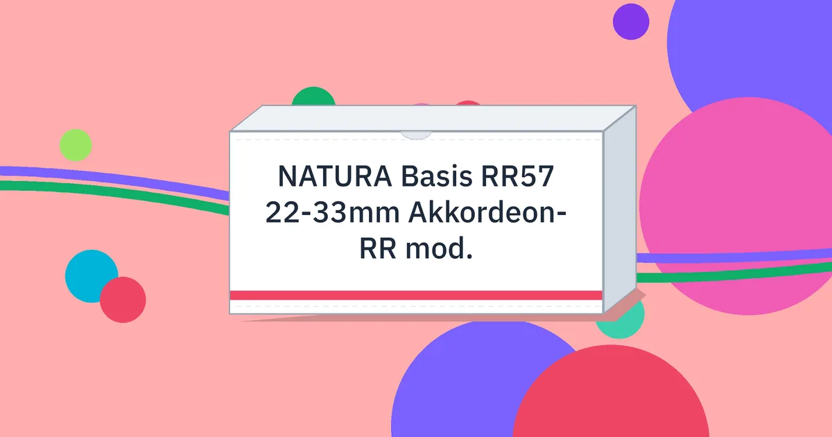 Symbolbild: Packung mit der Aufschrift NATURA Basis RR57 22-33mm Akkordeon-RR mod. (PZN 10117789) – Verfügbarkeit und Bezug in Apotheken in Frankfurt am Main