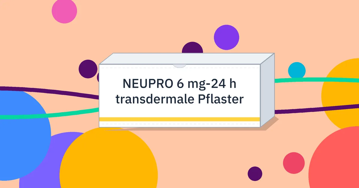 Symbolbild: Packung mit der Aufschrift NEUPRO 6 mg-24 h transdermale Pflaster (PZN 19228533) – Verfügbarkeit und Bezug in Apotheken in Frankfurt am Main