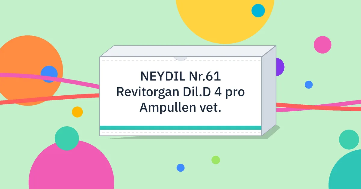 Symbolbild: Packung mit der Aufschrift NEYDIL Nr.61 Revitorgan Dil.D 4 pro Ampullen vet. (PZN 06487888) – Verfügbarkeit und Bezug in Apotheken in Frankfurt am Main