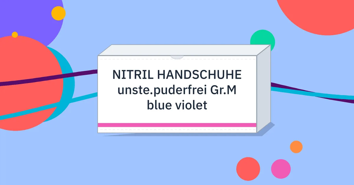Symbolbild: Packung mit der Aufschrift NITRIL HANDSCHUHE unste.puderfrei Gr.M blue violet (PZN 13818216) – Verfügbarkeit und Bezug in Apotheken in Frankfurt am Main