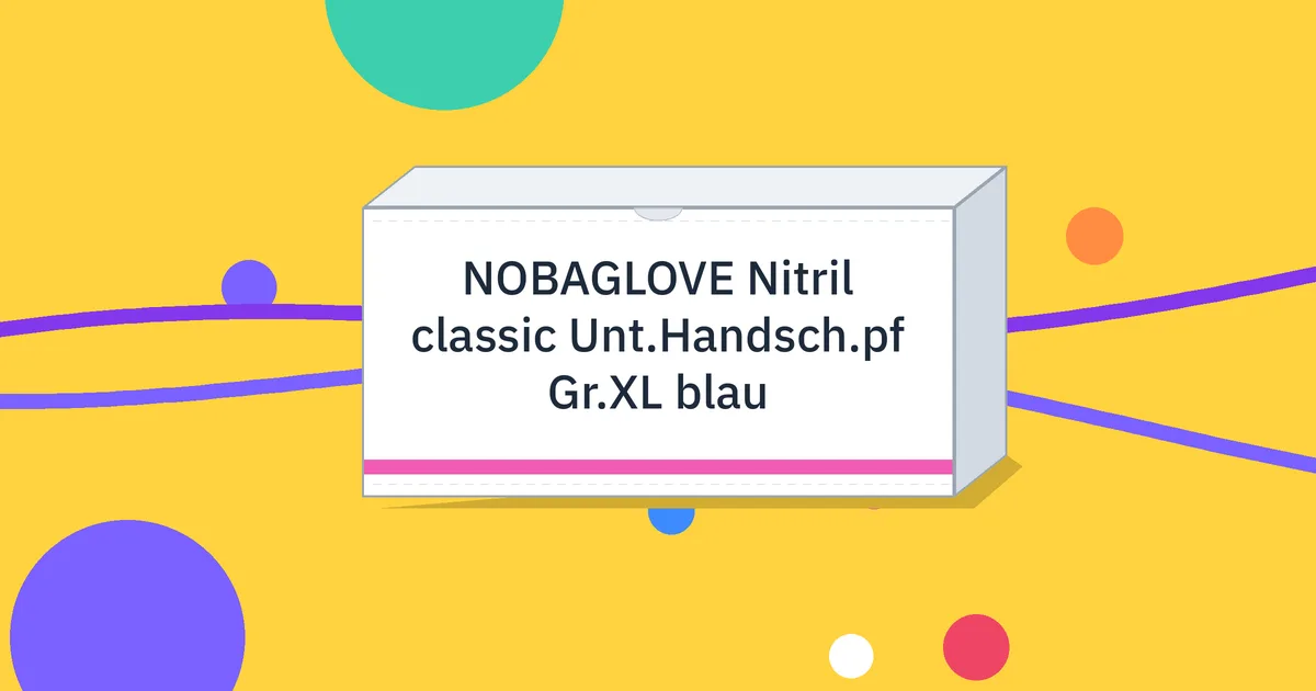 Symbolbild: Packung mit der Aufschrift NOBAGLOVE Nitril classic Unt.Handsch.pf Gr.XL blau (PZN 16945240) – Verfügbarkeit und Bezug in Apotheken in Frankfurt am Main