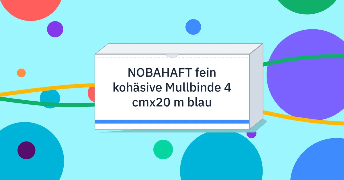 Symbolbild: Packung mit der Aufschrift NOBAHAFT fein kohäsive Mullbinde 4 cmx20 m blau (PZN 16028526) – Verfügbarkeit und Bezug in Apotheken in Frankfurt am Main