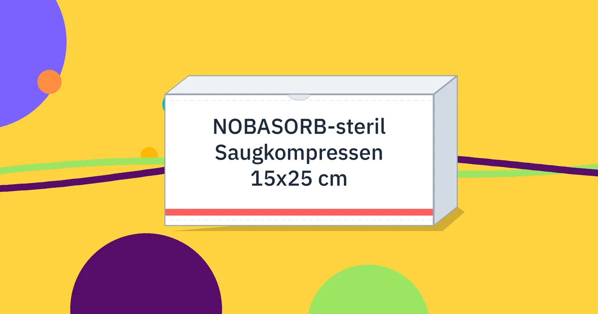 Symbolbild: Packung mit der Aufschrift NOBASORB-steril Saugkompressen 15x25 cm (PZN 11606059) – Verfügbarkeit und Bezug in Apotheken in Frankfurt am Main