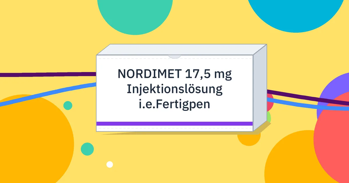 Symbolbild: Packung mit der Aufschrift NORDIMET 17,5 mg Injektionslösung i.e.Fertigpen (PZN 15264532) – Verfügbarkeit und Bezug in Apotheken in Frankfurt am Main