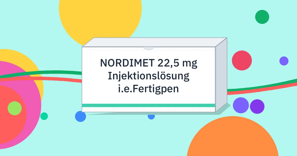 Symbolbild: Packung mit der Aufschrift NORDIMET 22,5 mg Injektionslösung i.e.Fertigpen (PZN 15264621) – Verfügbarkeit und Bezug in Apotheken in Frankfurt am Main