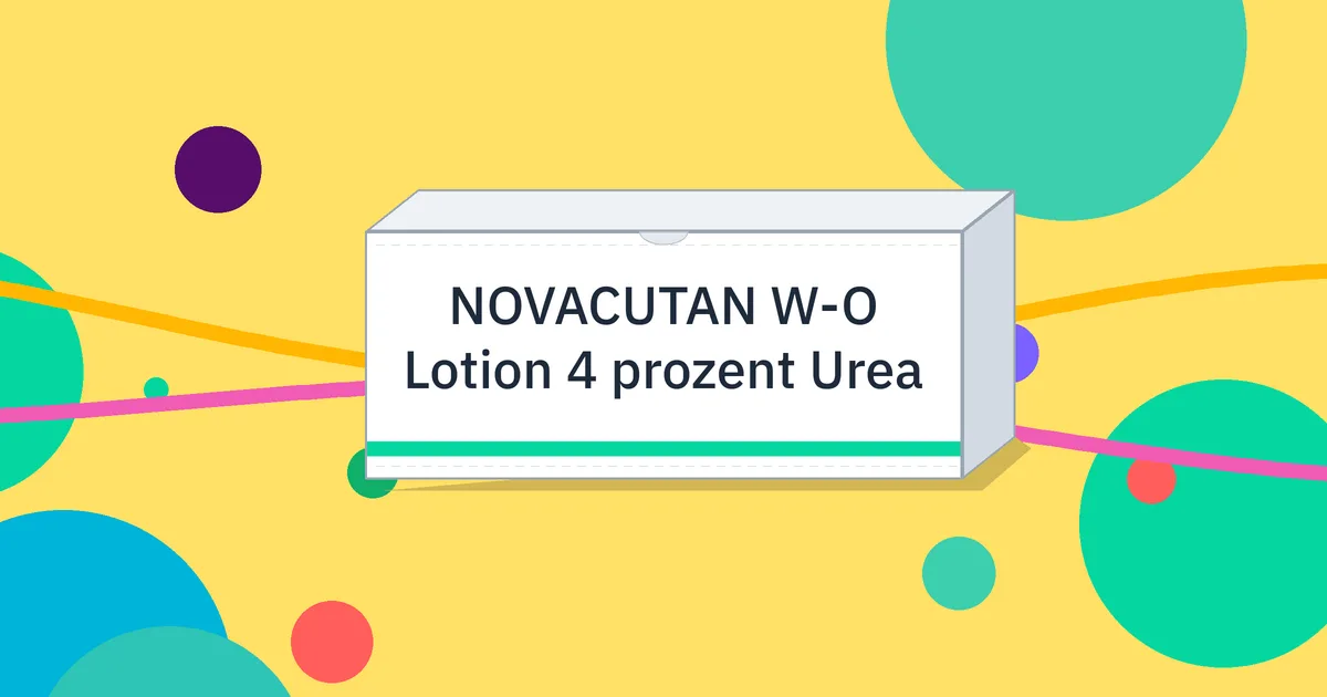Symbolbild: Packung mit der Aufschrift NOVACUTAN W-O Lotion 4 prozent Urea (PZN 02426045) – Verfügbarkeit und Bezug in Apotheken in Frankfurt am Main