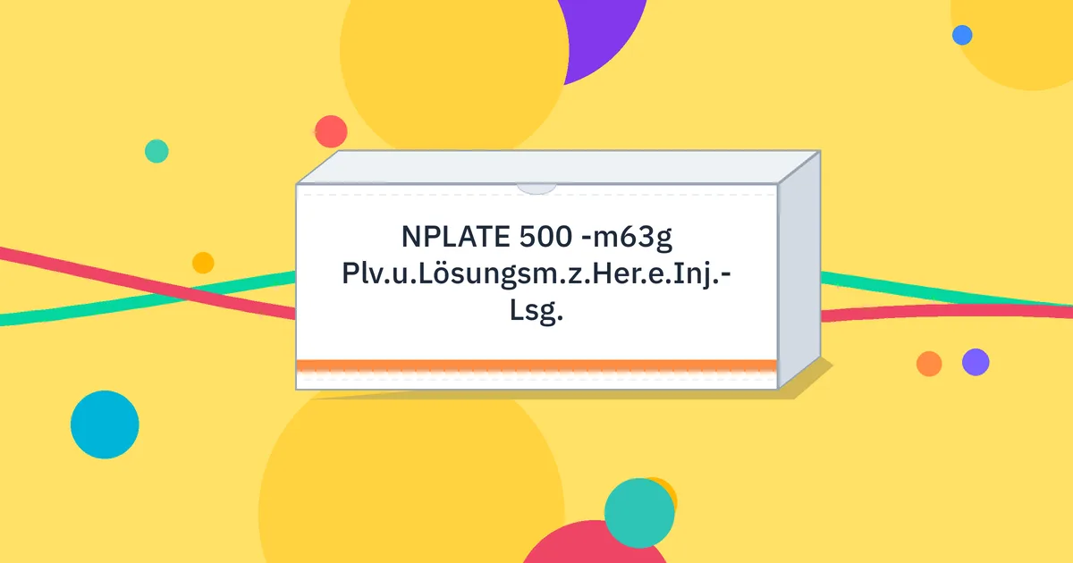 Symbolbild: Packung mit der Aufschrift NPLATE 500 -m63g Plv.u.Lösungsm.z.Her.e.Inj.-Lsg. (PZN 17205539) – Verfügbarkeit und Bezug in Apotheken in Frankfurt am Main