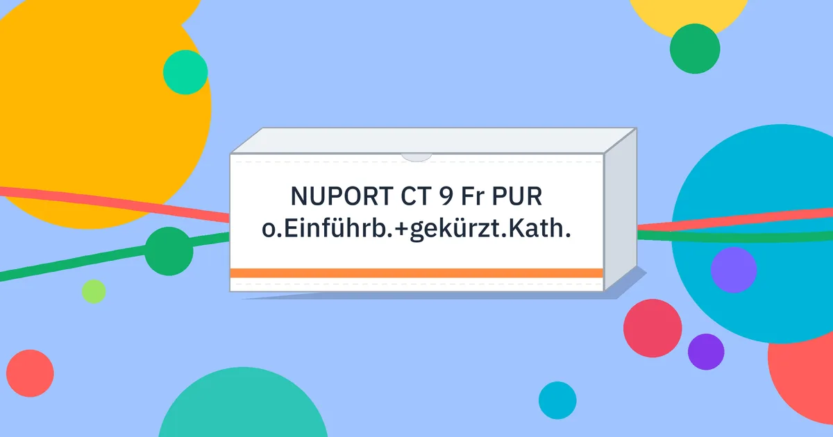 Symbolbild: Packung mit der Aufschrift NUPORT CT 9 Fr PUR o.Einführb.+gekürzt.Kath. (PZN 12396316) – Verfügbarkeit und Bezug in Apotheken in Frankfurt am Main