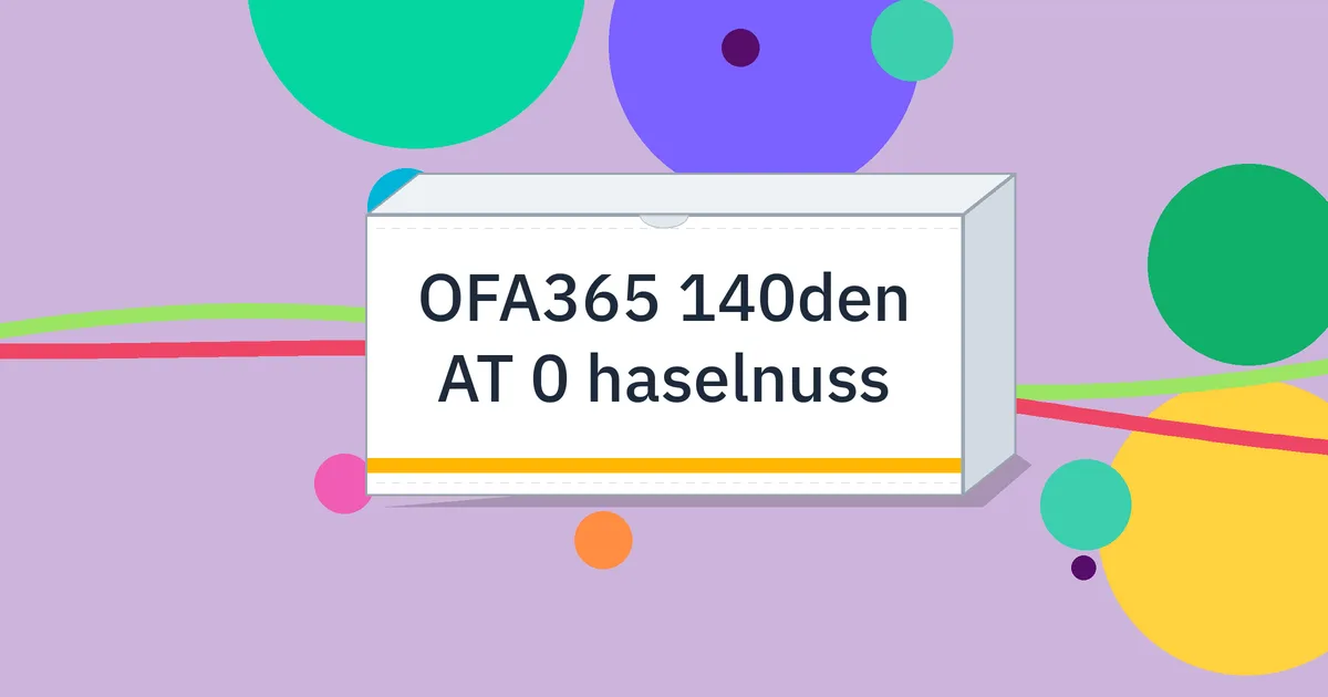 Symbolbild: Packung mit der Aufschrift OFA365 140den AT 0 haselnuss (PZN 16723137) – Verfügbarkeit und Bezug in Apotheken in Frankfurt am Main