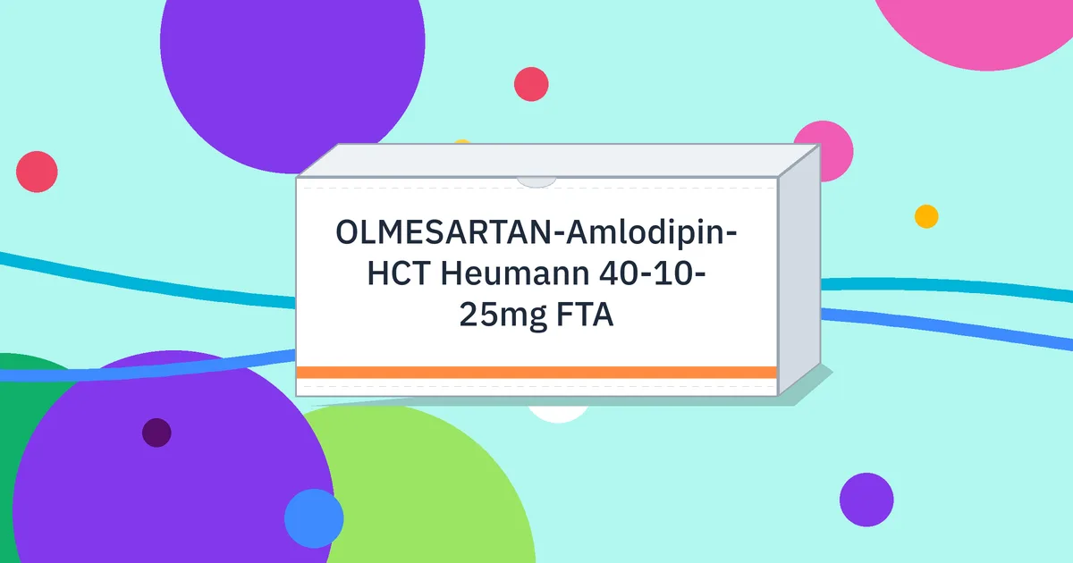 Symbolbild: Packung mit der Aufschrift OLMESARTAN-Amlodipin-HCT Heumann 40-10-25mg FTA (PZN 15580492) – Verfügbarkeit und Bezug in Apotheken in Frankfurt am Main