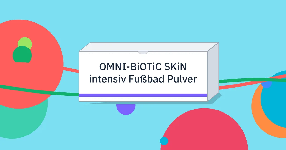 Symbolbild: Packung mit der Aufschrift OMNI-BiOTiC SKiN intensiv Fußbad Pulver (PZN 19753191) – Verfügbarkeit und Bezug in Apotheken in Frankfurt am Main