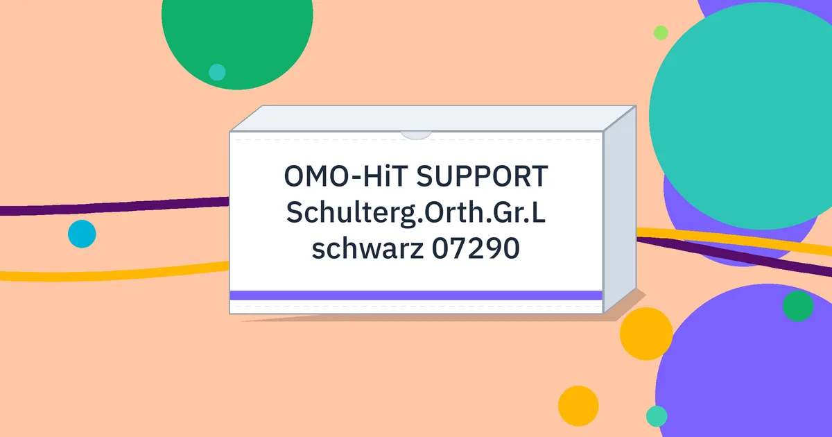 Symbolbild: Packung mit der Aufschrift OMO-HiT SUPPORT Schulterg.Orth.Gr.L schwarz 07290 (PZN 11028533) – Verfügbarkeit und Bezug in Apotheken in Frankfurt am Main