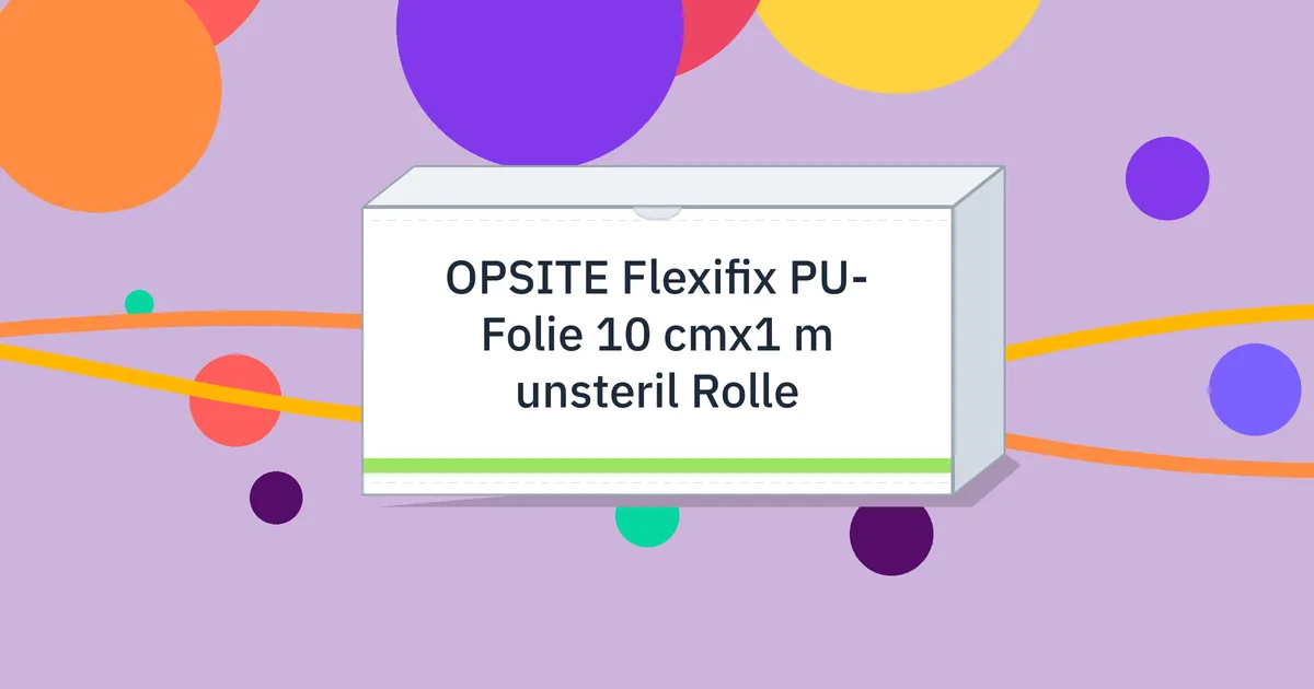 Symbolbild: Packung mit der Aufschrift OPSITE Flexifix PU-Folie 10 cmx1 m unsteril Rolle (PZN 09116371) – Verfügbarkeit und Bezug in Apotheken in Frankfurt am Main