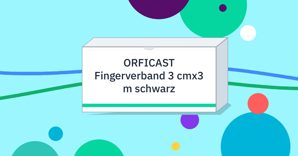 Symbolbild: Packung mit der Aufschrift ORFICAST Fingerverband 3 cmx3 m schwarz (PZN 15568539) – Verfügbarkeit und Bezug in Apotheken in Frankfurt am Main