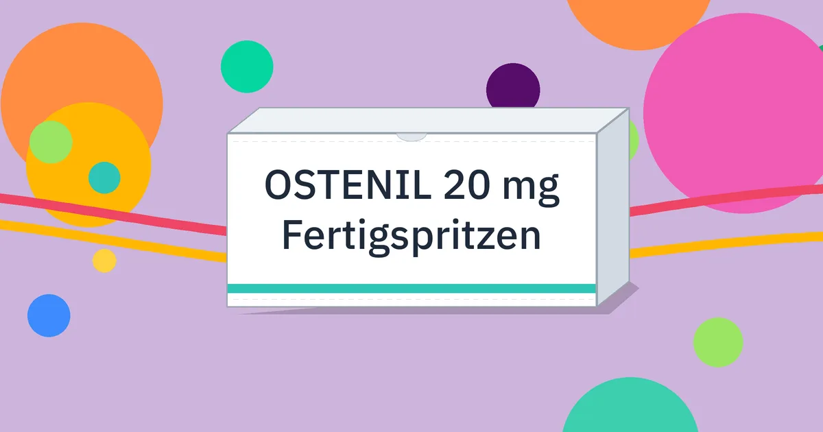 Symbolbild: Packung mit der Aufschrift OSTENIL 20 mg Fertigspritzen (PZN 02832911) – Verfügbarkeit und Bezug in Apotheken in Frankfurt am Main