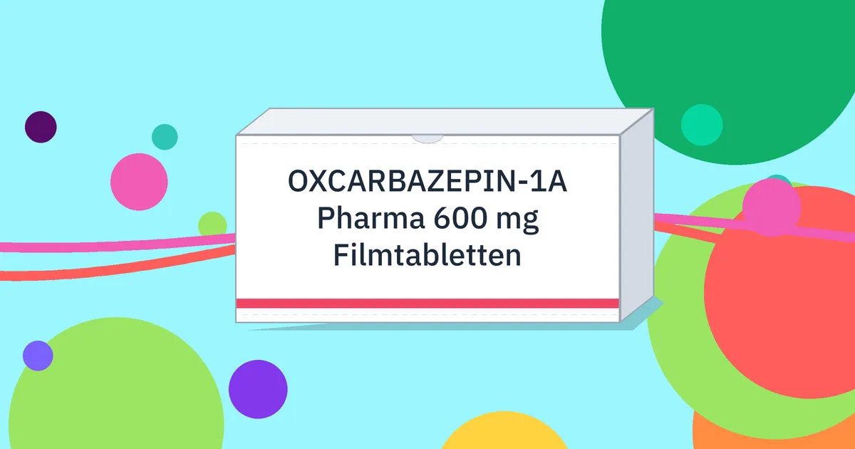 Symbolbild: Packung mit der Aufschrift OXCARBAZEPIN-1A Pharma 600 mg Filmtabletten (PZN 09318502) – Verfügbarkeit und Bezug in Apotheken in Frankfurt am Main