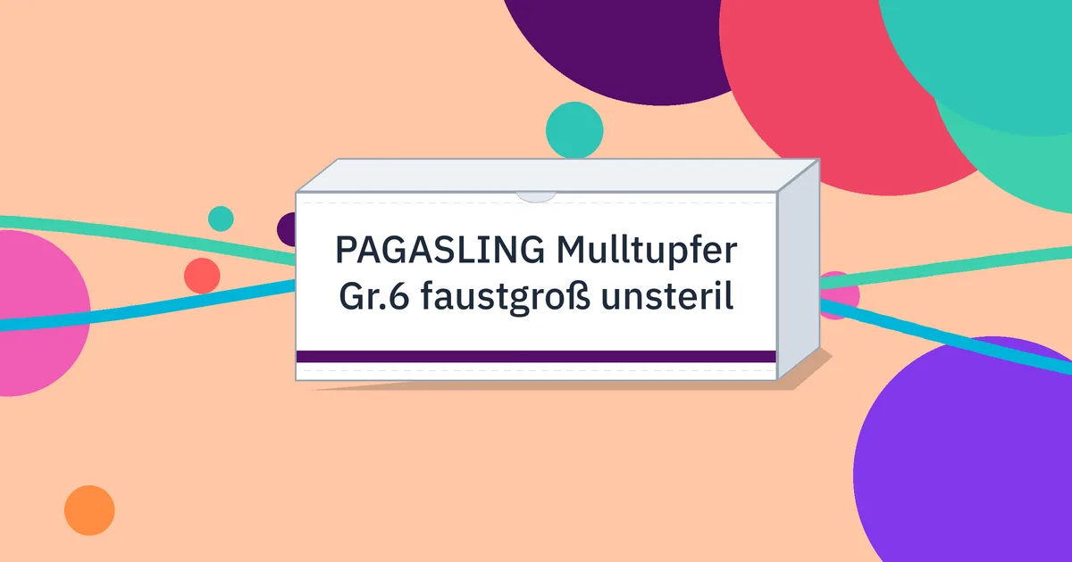 Symbolbild: Packung mit der Aufschrift PAGASLING Mulltupfer Gr.6 faustgroß unsteril (PZN 16327625) – Verfügbarkeit und Bezug in Apotheken in Frankfurt am Main