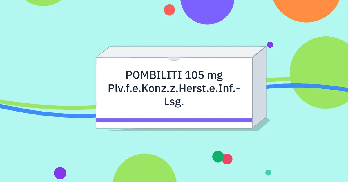 Symbolbild: Packung mit der Aufschrift POMBILITI 105 mg Plv.f.e.Konz.z.Herst.e.Inf.-Lsg. (PZN 18106555) – Verfügbarkeit und Bezug in Apotheken in Frankfurt am Main