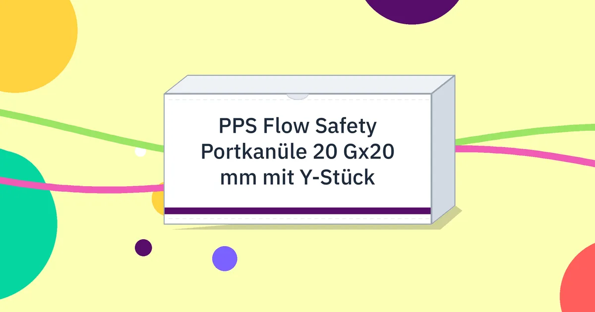 Symbolbild: Packung mit der Aufschrift PPS Flow Safety Portkanüle 20 Gx20 mm mit Y-Stück (PZN 10073968) – Verfügbarkeit und Bezug in Apotheken in Frankfurt am Main