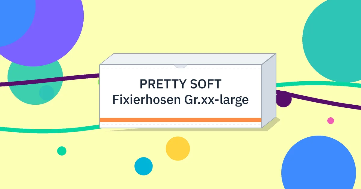 Symbolbild: Packung mit der Aufschrift PRETTY SOFT Fixierhosen Gr.xx-large (PZN 04123716) – Verfügbarkeit und Bezug in Apotheken in Frankfurt am Main