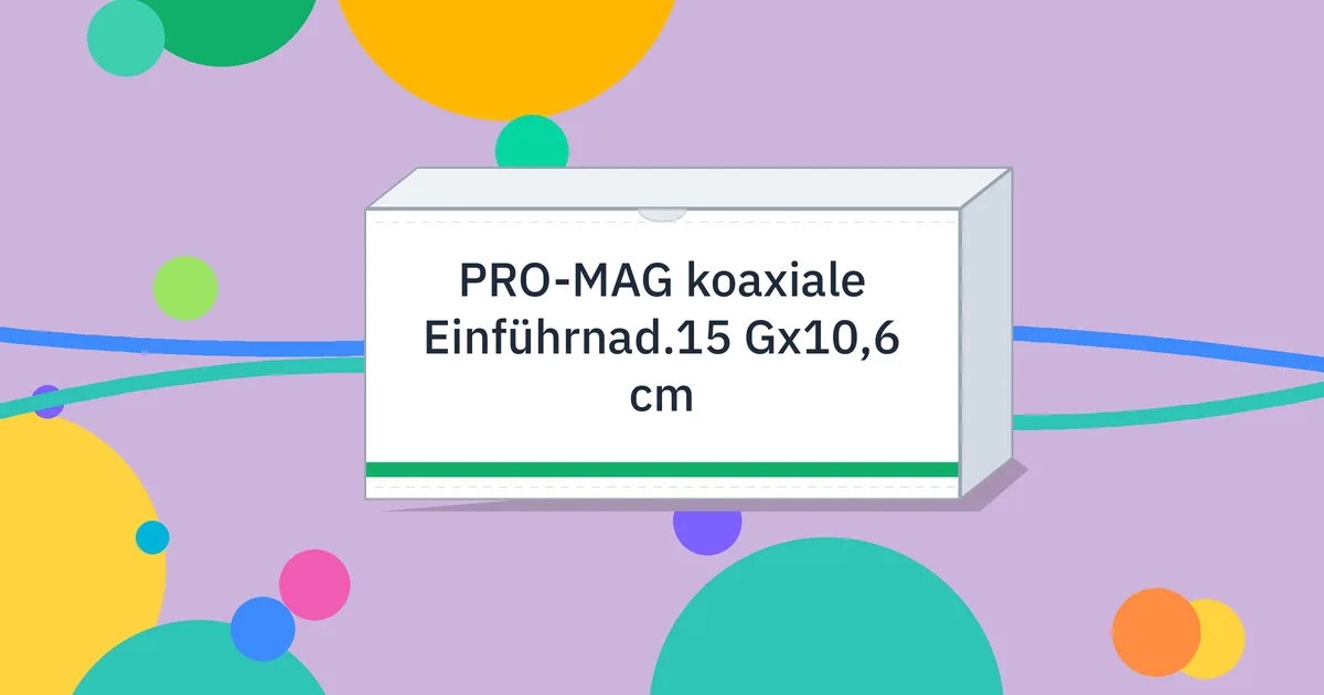 Symbolbild: Packung mit der Aufschrift PRO-MAG koaxiale Einführnad.15 Gx10,6 cm (PZN 06769078) – Verfügbarkeit und Bezug in Apotheken in Frankfurt am Main