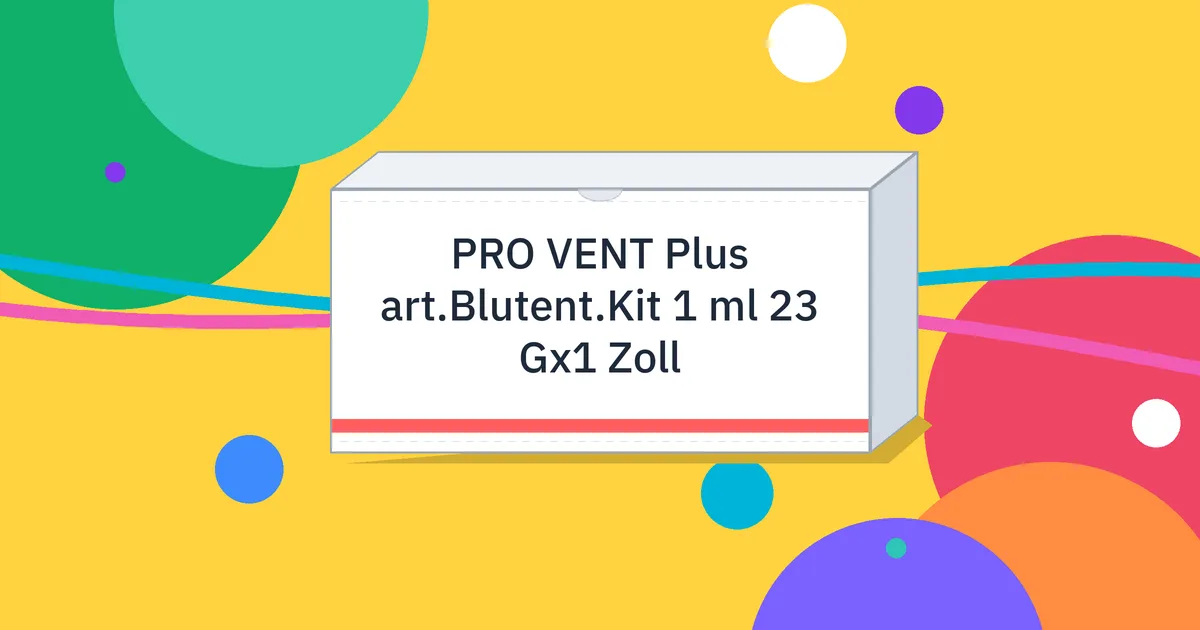 Symbolbild: Packung mit der Aufschrift PRO VENT Plus art.Blutent.Kit 1 ml 23 Gx1 Zoll (PZN 09216977) – Verfügbarkeit und Bezug in Apotheken in Frankfurt am Main