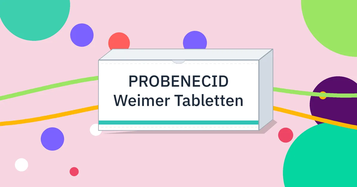 Symbolbild: Packung mit der Aufschrift PROBENECID Weimer Tabletten (PZN 15656723) – Verfügbarkeit und Bezug in Apotheken in Frankfurt am Main