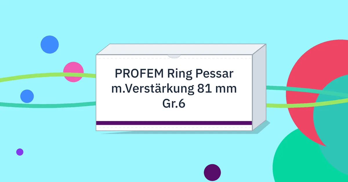 Symbolbild: Packung mit der Aufschrift PROFEM Ring Pessar m.Verstärkung 81 mm Gr.6 (PZN 11672458) – Verfügbarkeit und Bezug in Apotheken in Frankfurt am Main