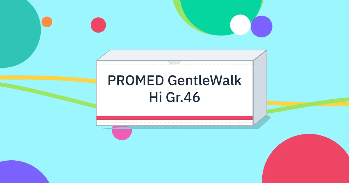 Symbolbild: Packung mit der Aufschrift PROMED GentleWalk Hi Gr.46 (PZN 07294714) – Verfügbarkeit und Bezug in Apotheken in Frankfurt am Main