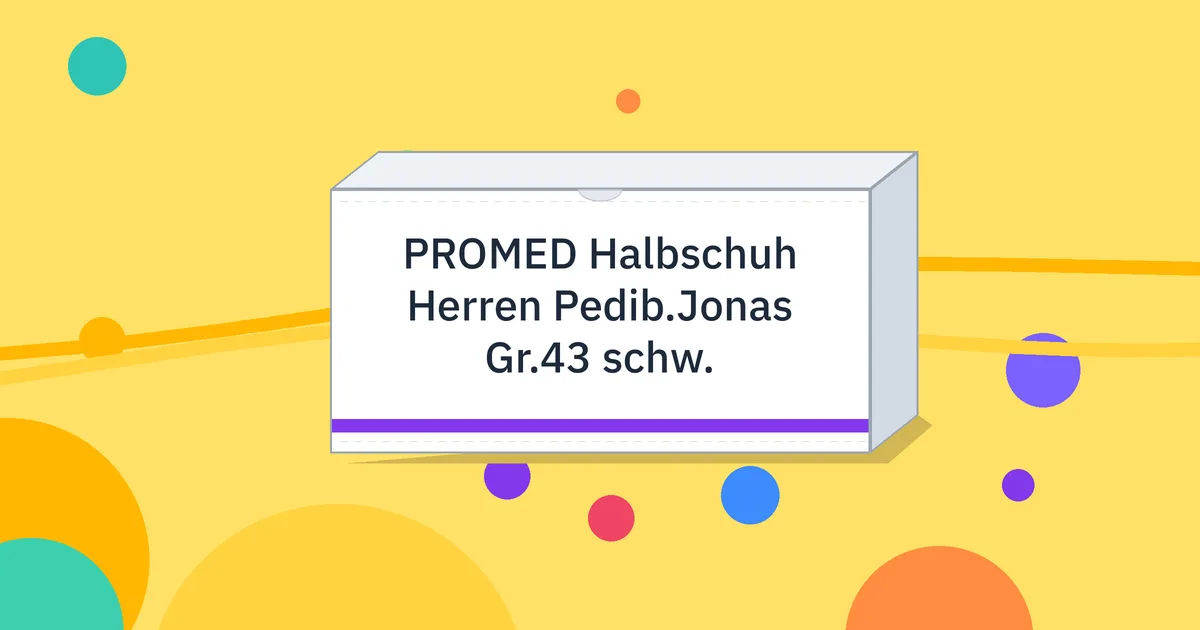 Symbolbild: Packung mit der Aufschrift PROMED Halbschuh Herren Pedib.Jonas Gr.43 schw. (PZN 11709842) – Verfügbarkeit und Bezug in Apotheken in Frankfurt am Main