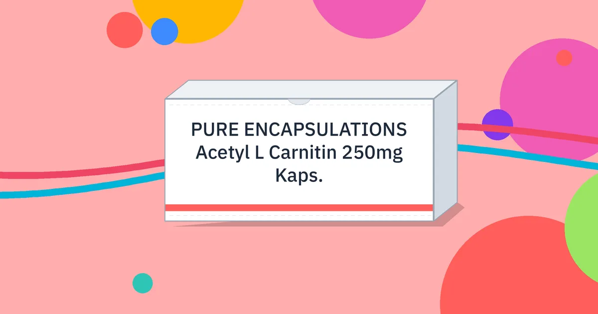 Symbolbild: Packung mit der Aufschrift PURE ENCAPSULATIONS Acetyl L Carnitin 250mg Kaps. (PZN 00205400) – Verfügbarkeit und Bezug in Apotheken in Frankfurt am Main