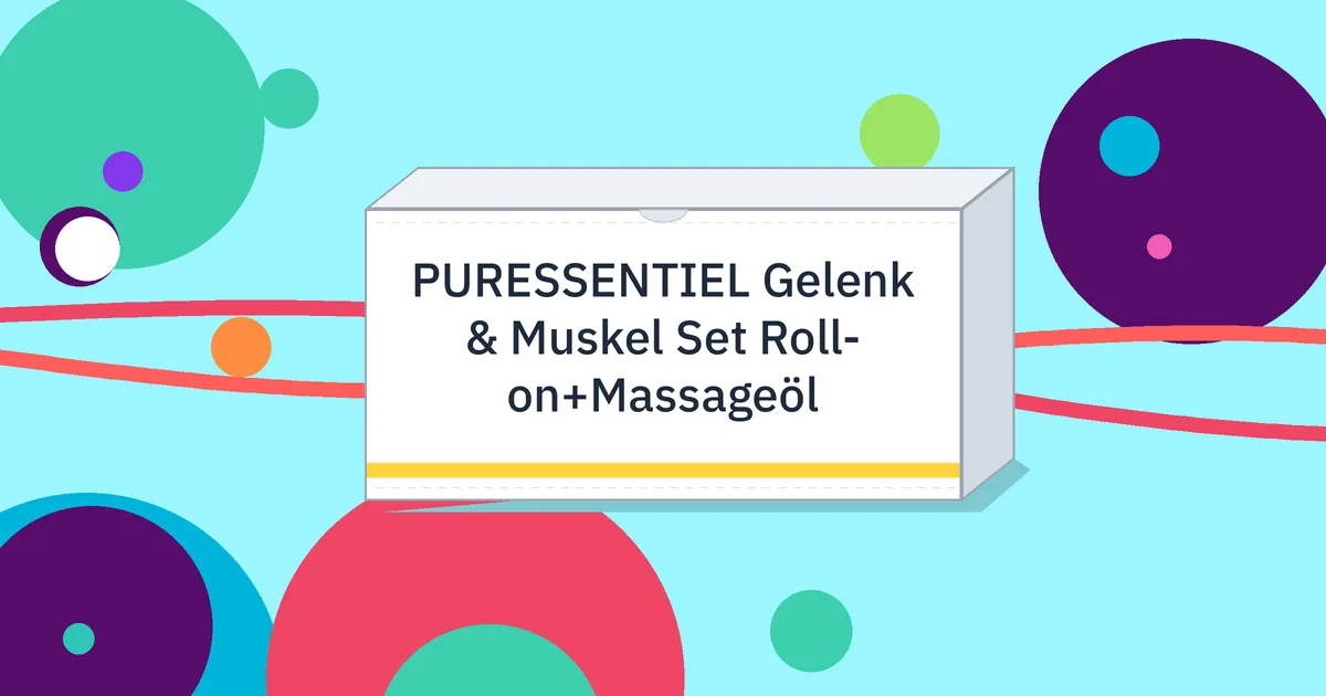 Symbolbild: Packung mit der Aufschrift PURESSENTIEL Gelenk & Muskel Set Roll-on+Massageöl (PZN 18713137) – Verfügbarkeit und Bezug in Apotheken in Frankfurt am Main