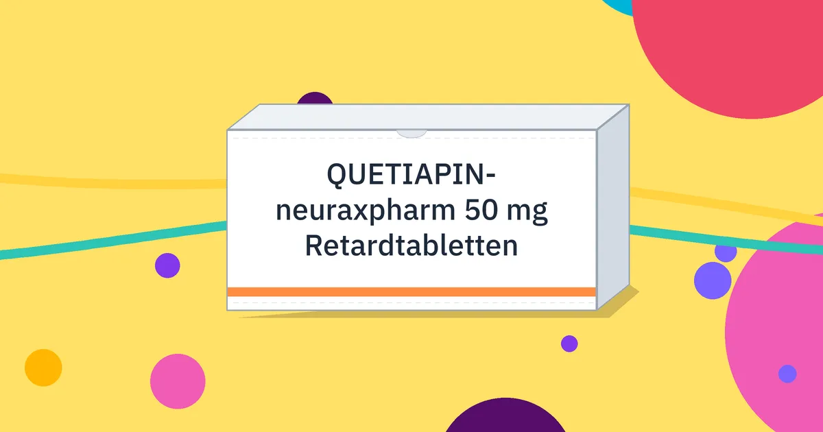Symbolbild: Packung mit der Aufschrift QUETIAPIN-neuraxpharm 50 mg Retardtabletten (PZN 09445809) – Verfügbarkeit und Bezug in Apotheken in Frankfurt am Main