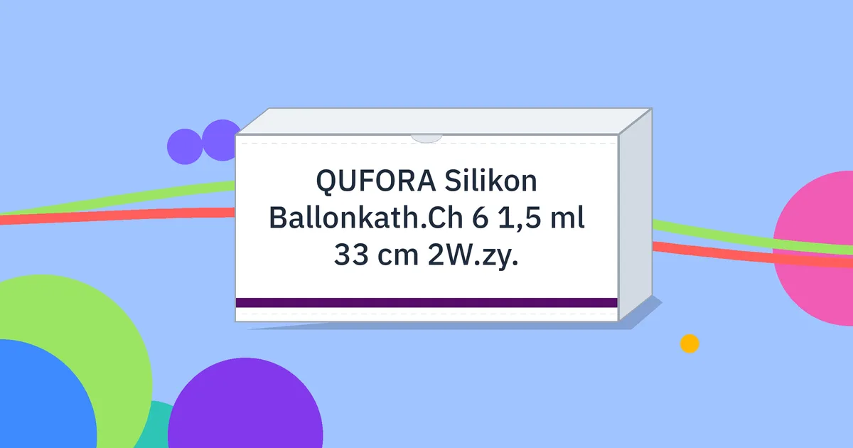 Symbolbild: Packung mit der Aufschrift QUFORA Silikon Ballonkath.Ch 6 1,5 ml 33 cm 2W.zy. (PZN 05129520) – Verfügbarkeit und Bezug in Apotheken in Frankfurt am Main