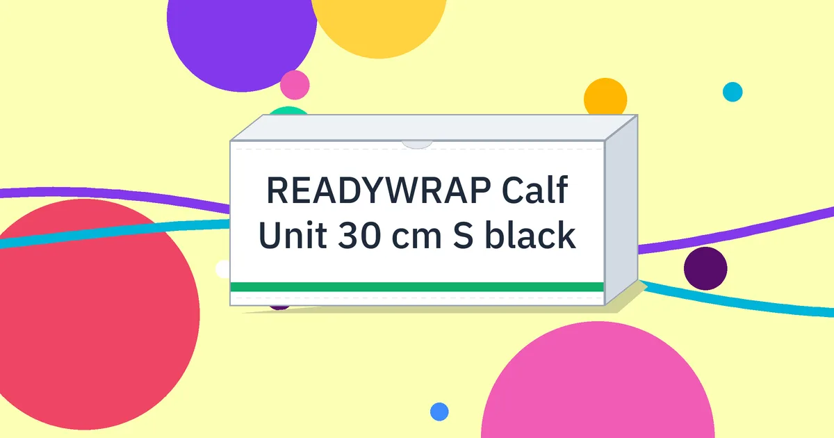 Symbolbild: Packung mit der Aufschrift READYWRAP Calf Unit 30 cm S black (PZN 16566577) – Verfügbarkeit und Bezug in Apotheken in Frankfurt am Main
