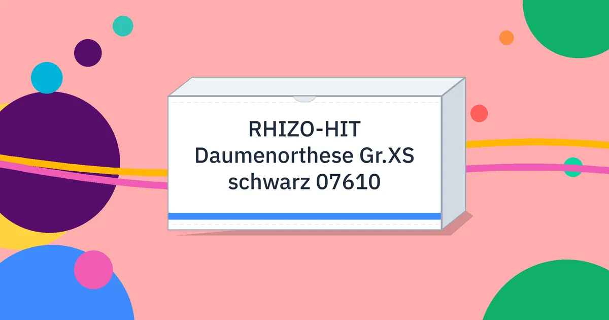 Symbolbild: Packung mit der Aufschrift RHIZO-HIT Daumenorthese Gr.XS schwarz 07610 (PZN 10200697) – Verfügbarkeit und Bezug in Apotheken in Frankfurt am Main