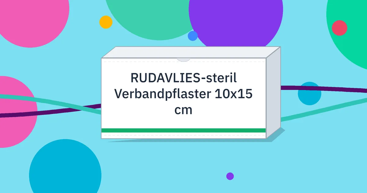 Symbolbild: Packung mit der Aufschrift RUDAVLIES-steril Verbandpflaster 10x15 cm (PZN 14414372) – Verfügbarkeit und Bezug in Apotheken in Frankfurt am Main