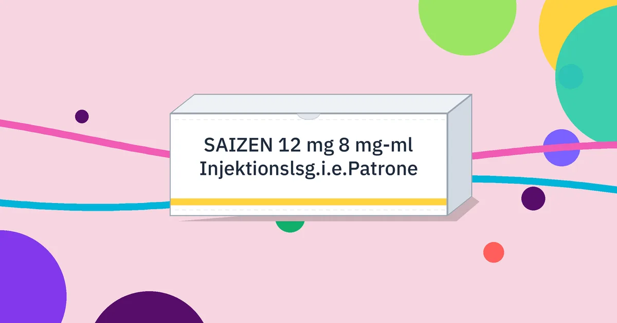 Symbolbild: Packung mit der Aufschrift SAIZEN 12 mg 8 mg-ml Injektionslsg.i.e.Patrone (PZN 17669227) – Verfügbarkeit und Bezug in Apotheken in Frankfurt am Main