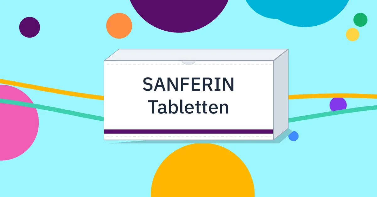 Symbolbild: Packung mit der Aufschrift SANFERIN Tabletten (PZN 11090058) – Verfügbarkeit und Bezug in Apotheken in Frankfurt am Main