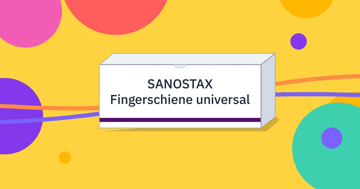 Symbolbild: Packung mit der Aufschrift SANOSTAX Fingerschiene universal (PZN 07144280) – Verfügbarkeit und Bezug in Apotheken in Frankfurt am Main