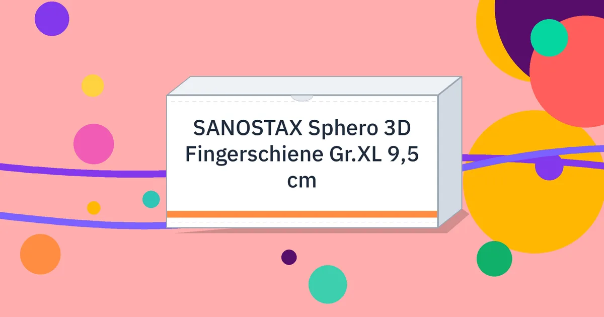 Symbolbild: Packung mit der Aufschrift SANOSTAX Sphero 3D Fingerschiene Gr.XL 9,5 cm (PZN 17416555) – Verfügbarkeit und Bezug in Apotheken in Frankfurt am Main
