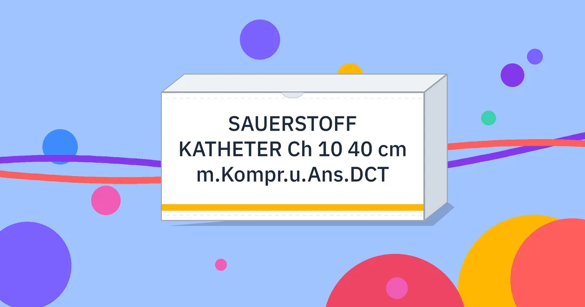 Symbolbild: Packung mit der Aufschrift SAUERSTOFF KATHETER Ch 10 40 cm m.Kompr.u.Ans.DCT (PZN 02918156) – Verfügbarkeit und Bezug in Apotheken in Frankfurt am Main