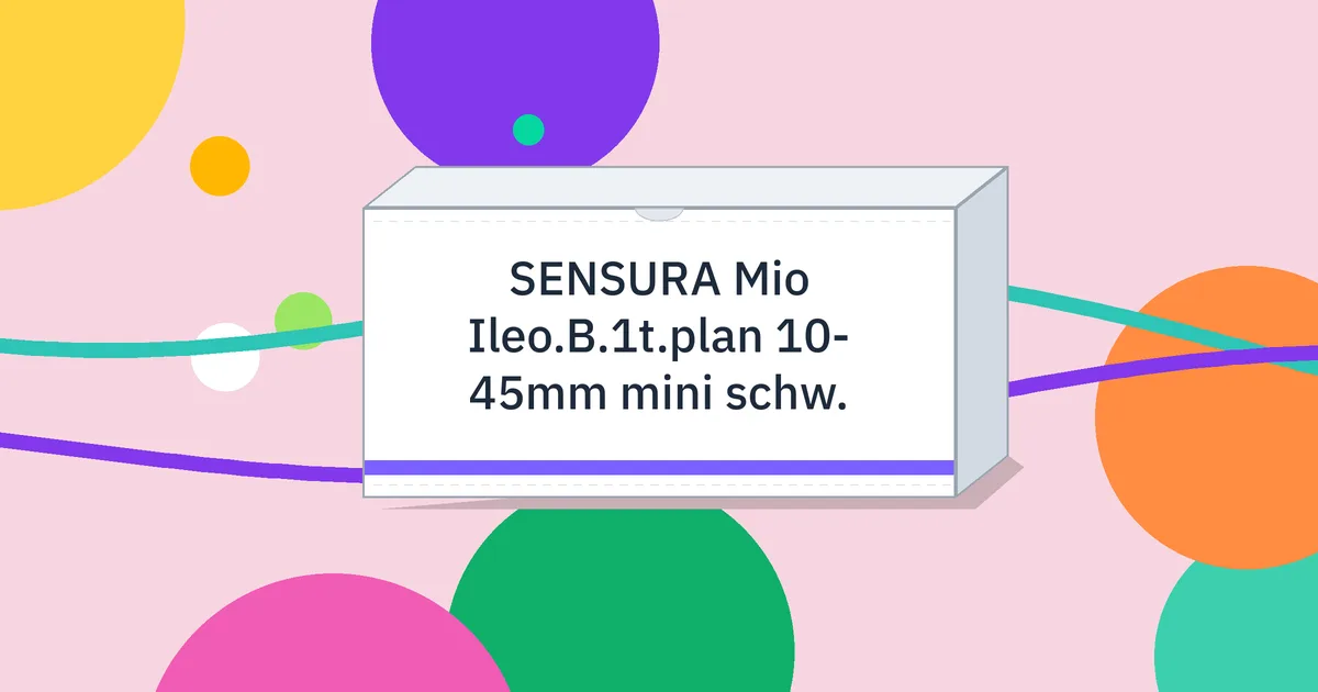 Symbolbild: Packung mit der Aufschrift SENSURA Mio Ileo.B.1t.plan 10-45mm mini schw. (PZN 19273462) – Verfügbarkeit und Bezug in Apotheken in Frankfurt am Main