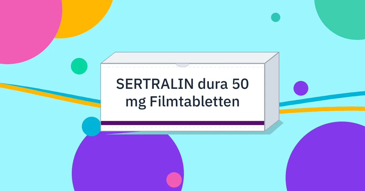 Symbolbild: Packung mit der Aufschrift SERTRALIN dura 50 mg Filmtabletten (PZN 00470562) – Verfügbarkeit und Bezug in Apotheken in Frankfurt am Main